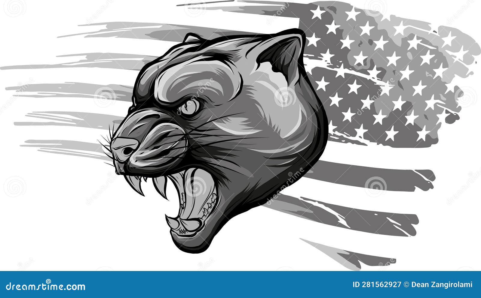 Monochromatic Illustration of Puma with American Flag Stock Vector ...