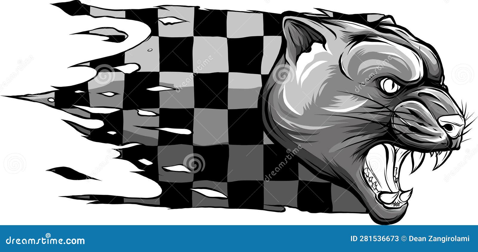 Monochromatic Illustration of Puma Head with Race Flag Stock Vector ...