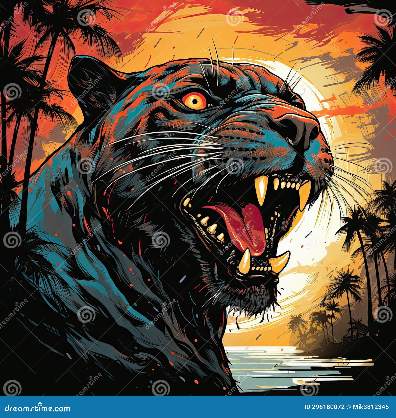 Illustration of a Puma Roaring. Stock Illustration - Illustration of ...