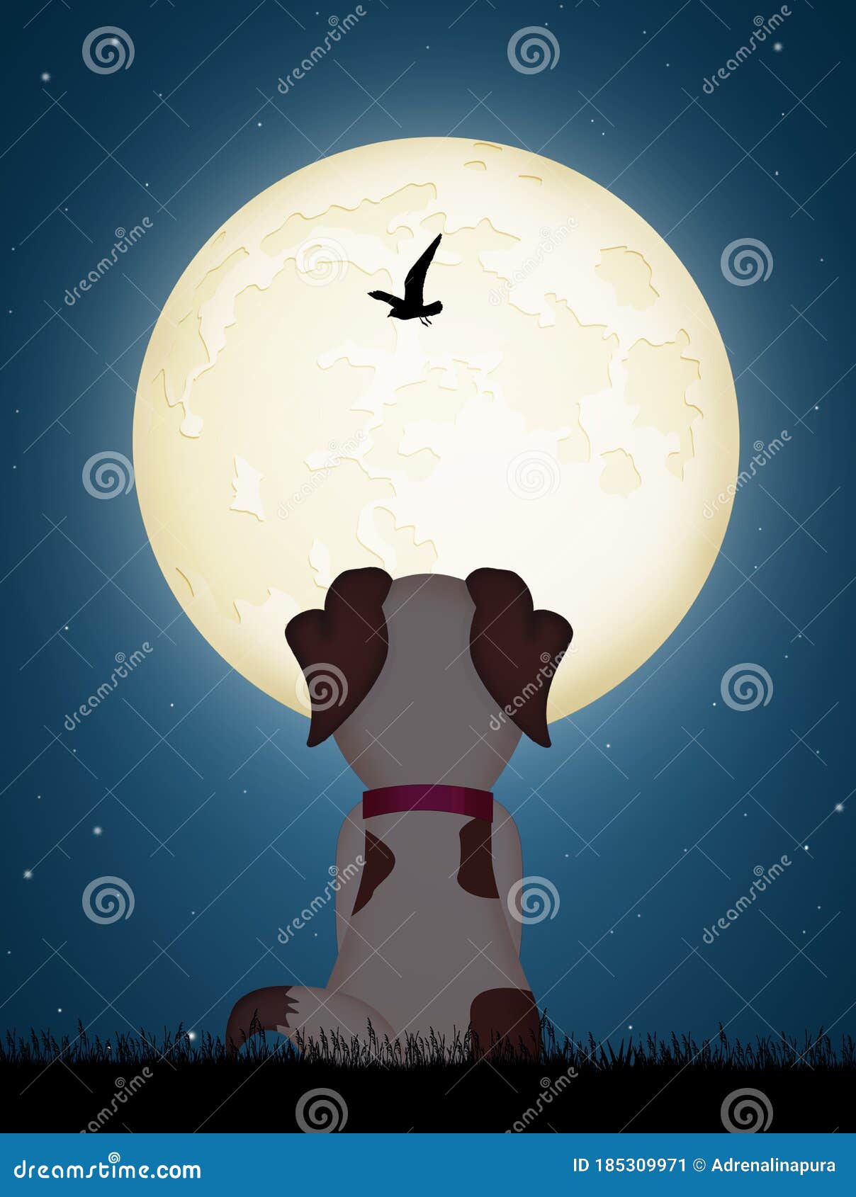 Puppy looking the moon stock illustration. Illustration of night ...
