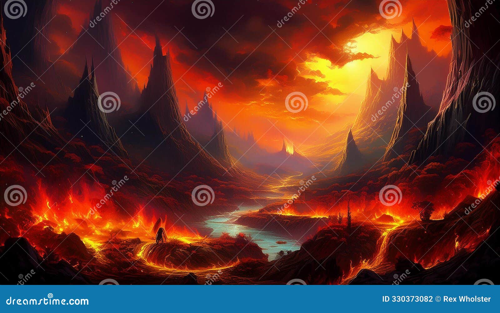 Illustration of Purgatory or Hell with Fire and Mountains Stock ...