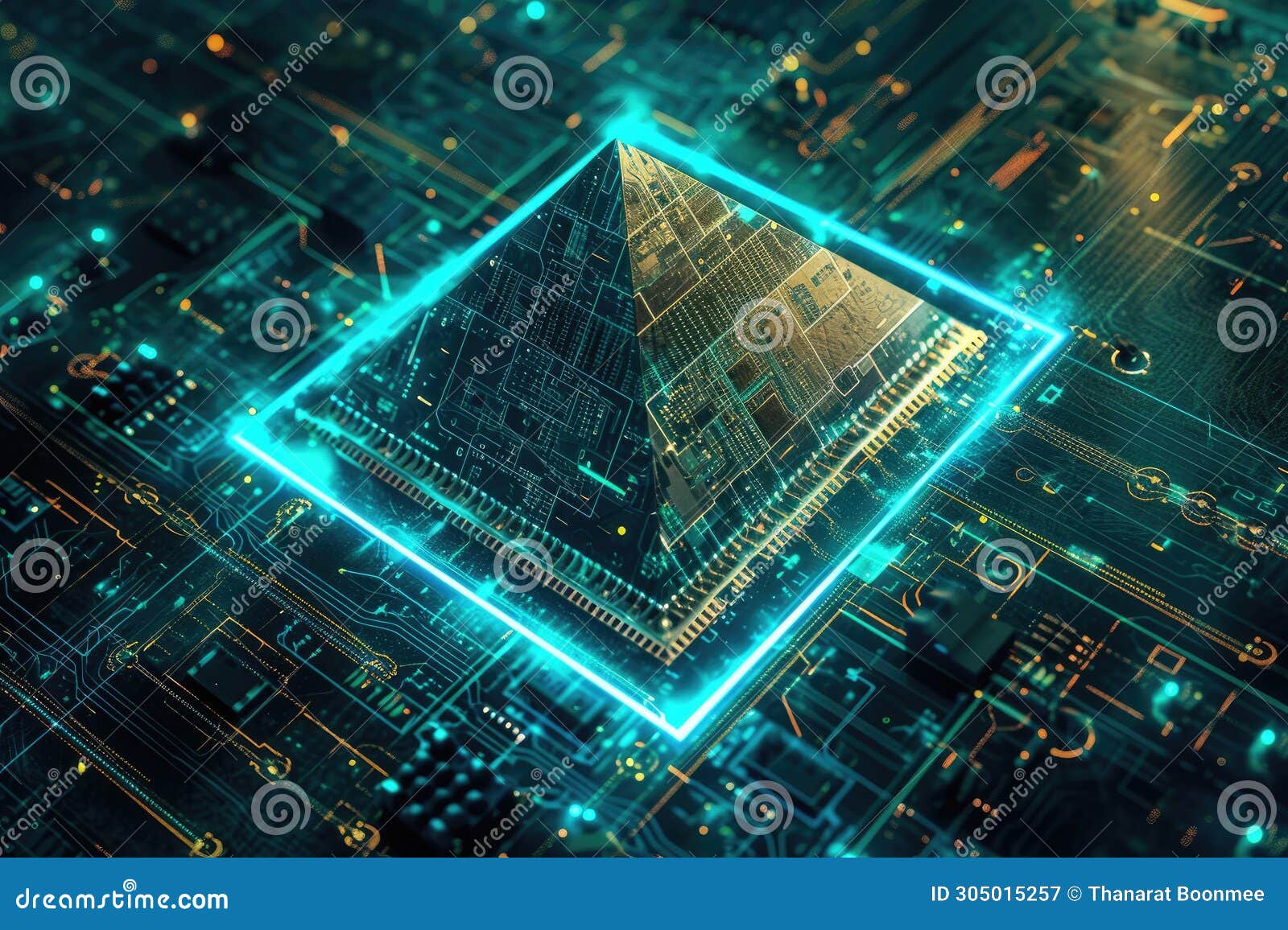 Illustration of a Pyramid on a Circuit Board, Symbolizing the Fusion of ...