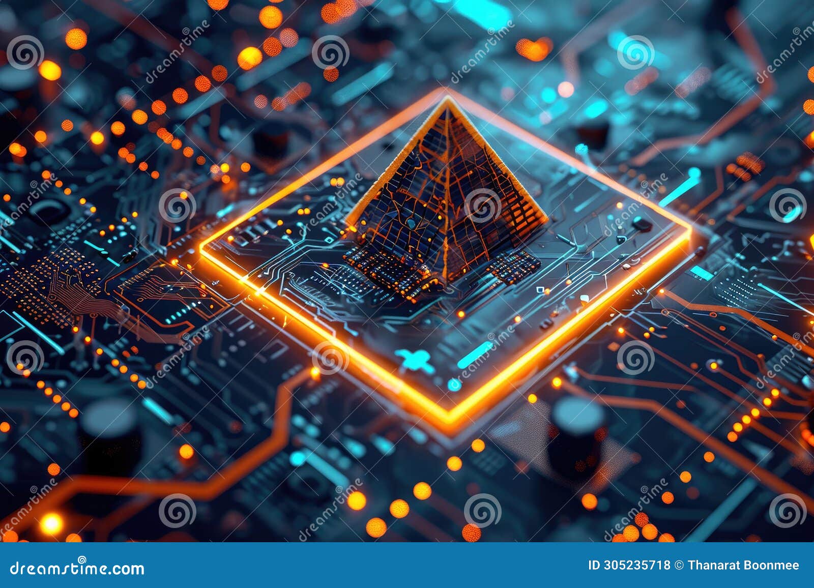 Illustration of a Pyramid on a Circuit Board, Symbolizing the Fusion of ...