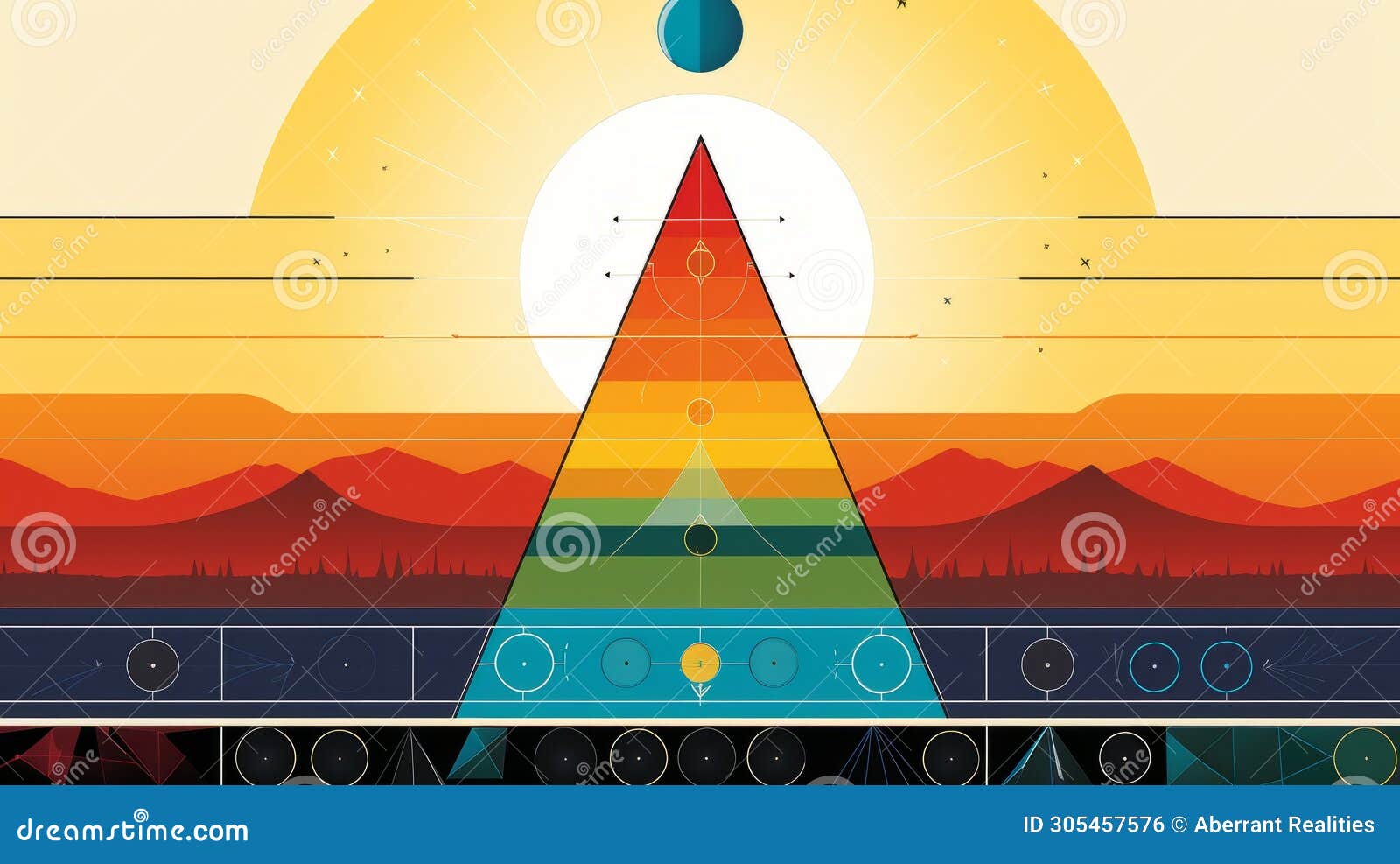 An Illustration of a Pyramid with the Sun in the Background Stock ...