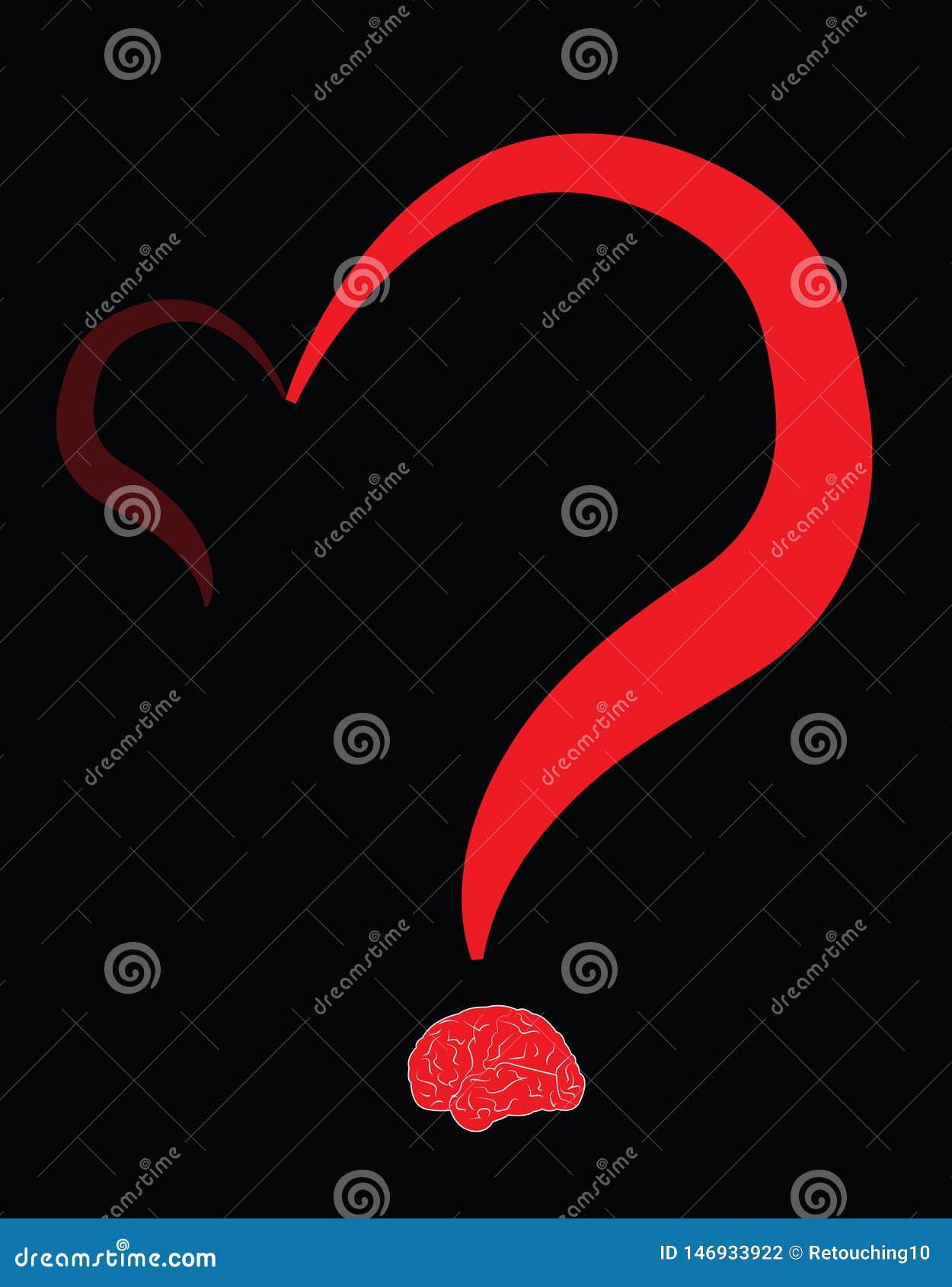 Illustration of a Question Mark in Form of a Heart and a Brain Stock ...