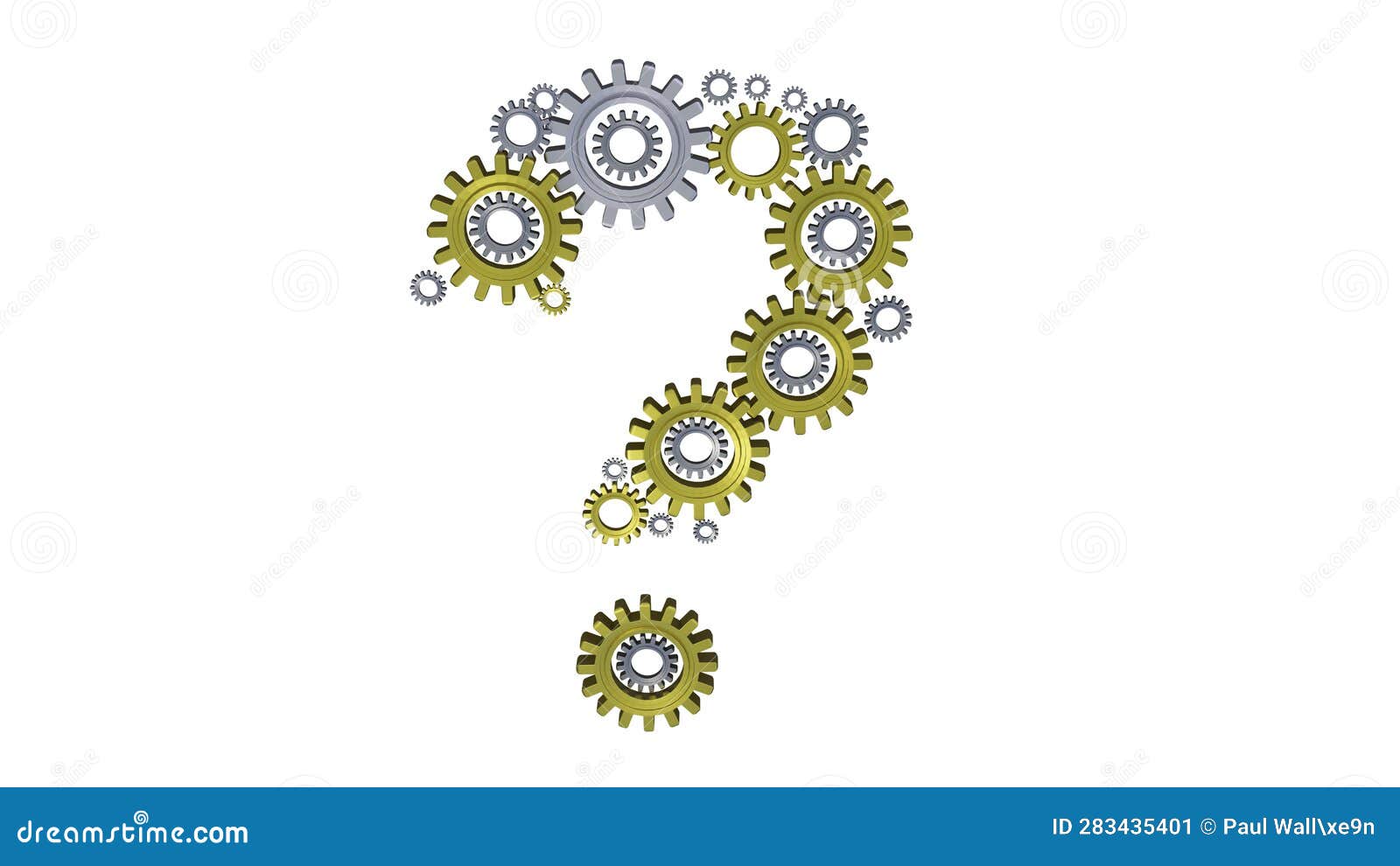 Illustration of Question Mark Made of Cog Wheels. 3d Rendering. Stock ...