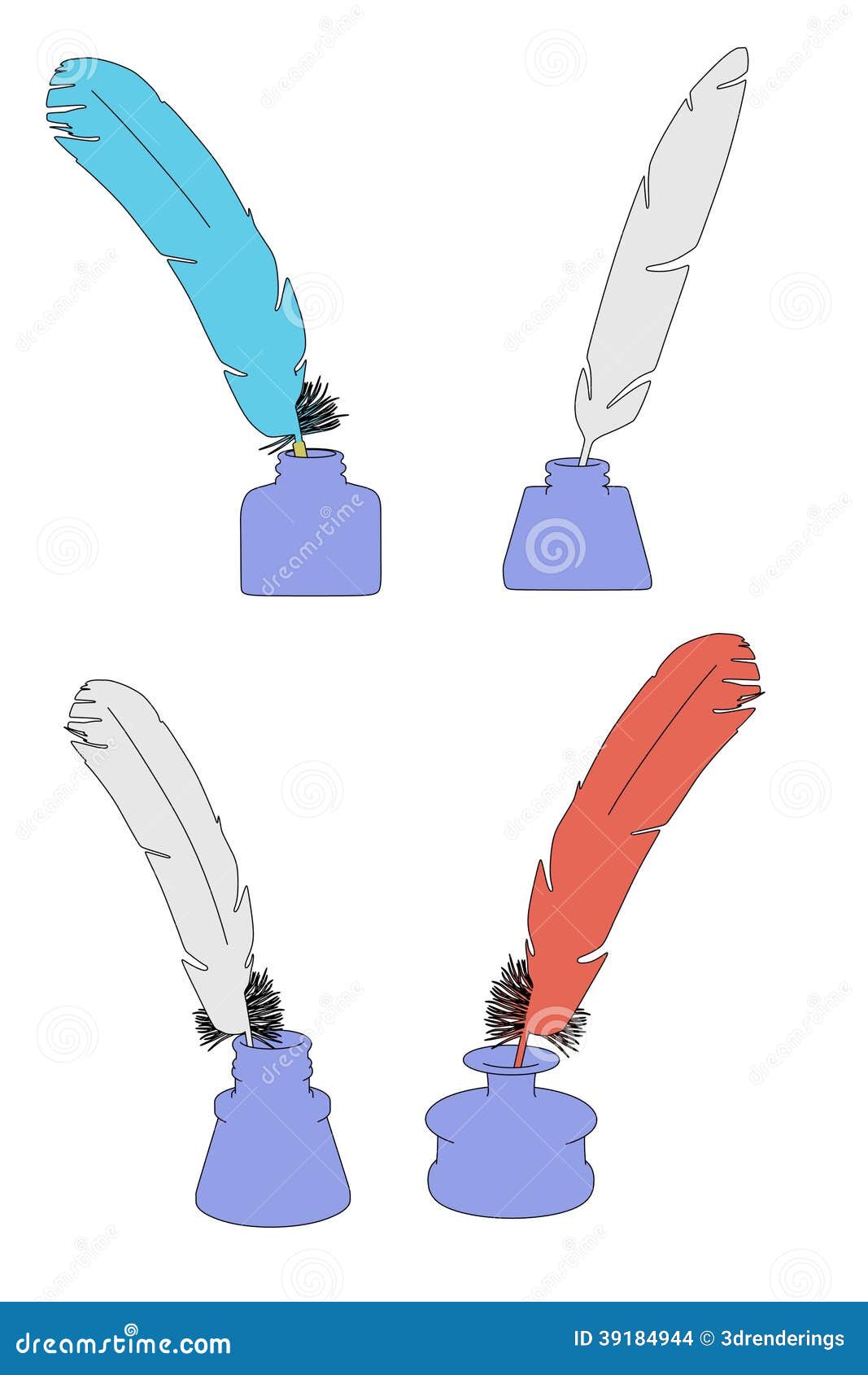 Illustration of Quill with Inkpots Stock Illustration - Illustration of ...