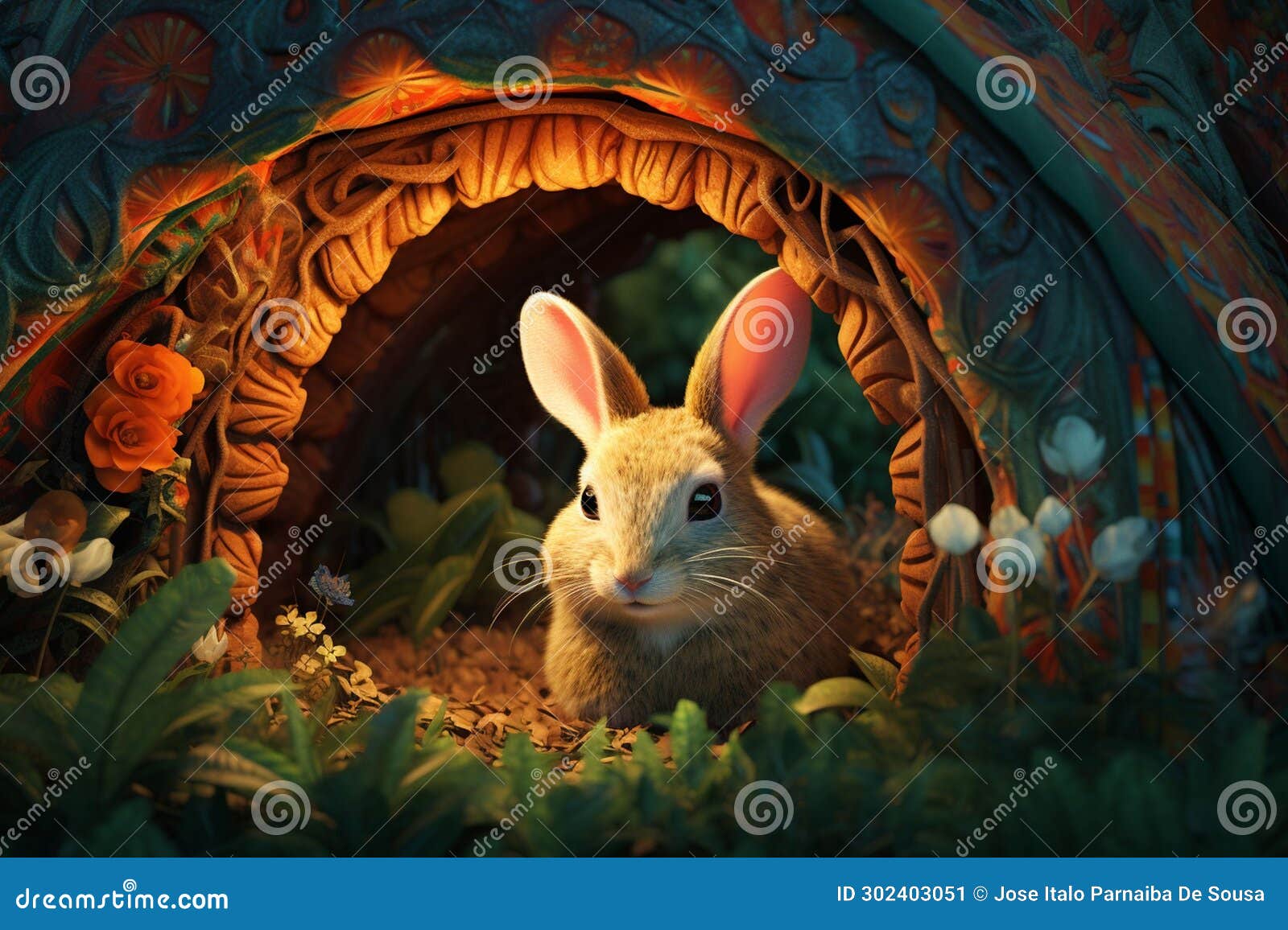 Illustration of a Rabbit in a Cozy Burrow Stock Illustration ...
