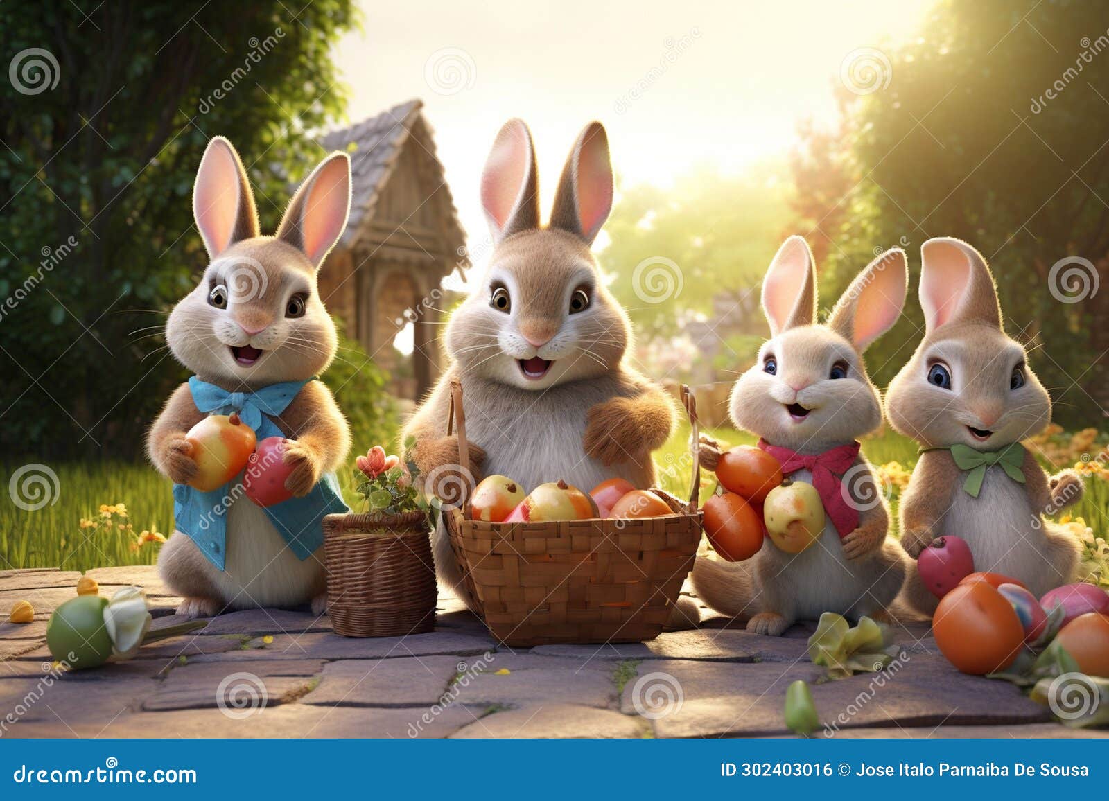 Illustration of a Rabbit Family Enjoying a Stock Illustration ...