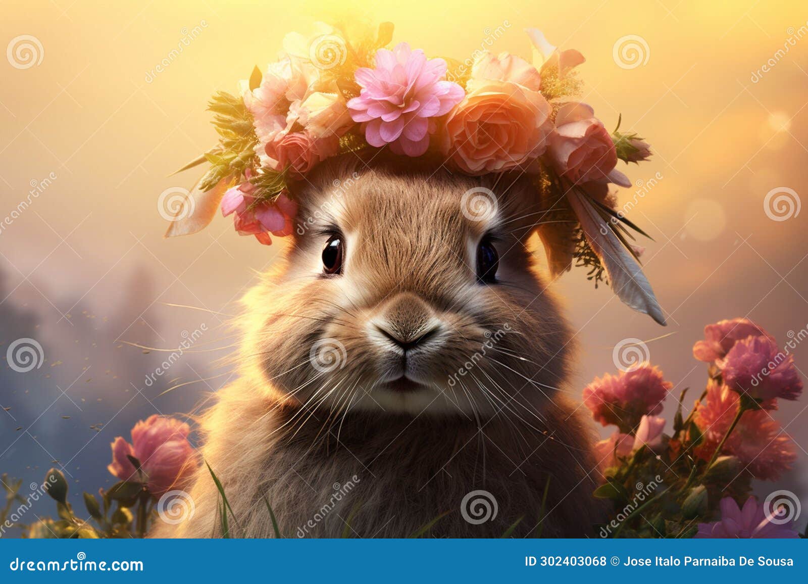 Illustration of a Rabbit in a Flower Crown Stock Illustration ...