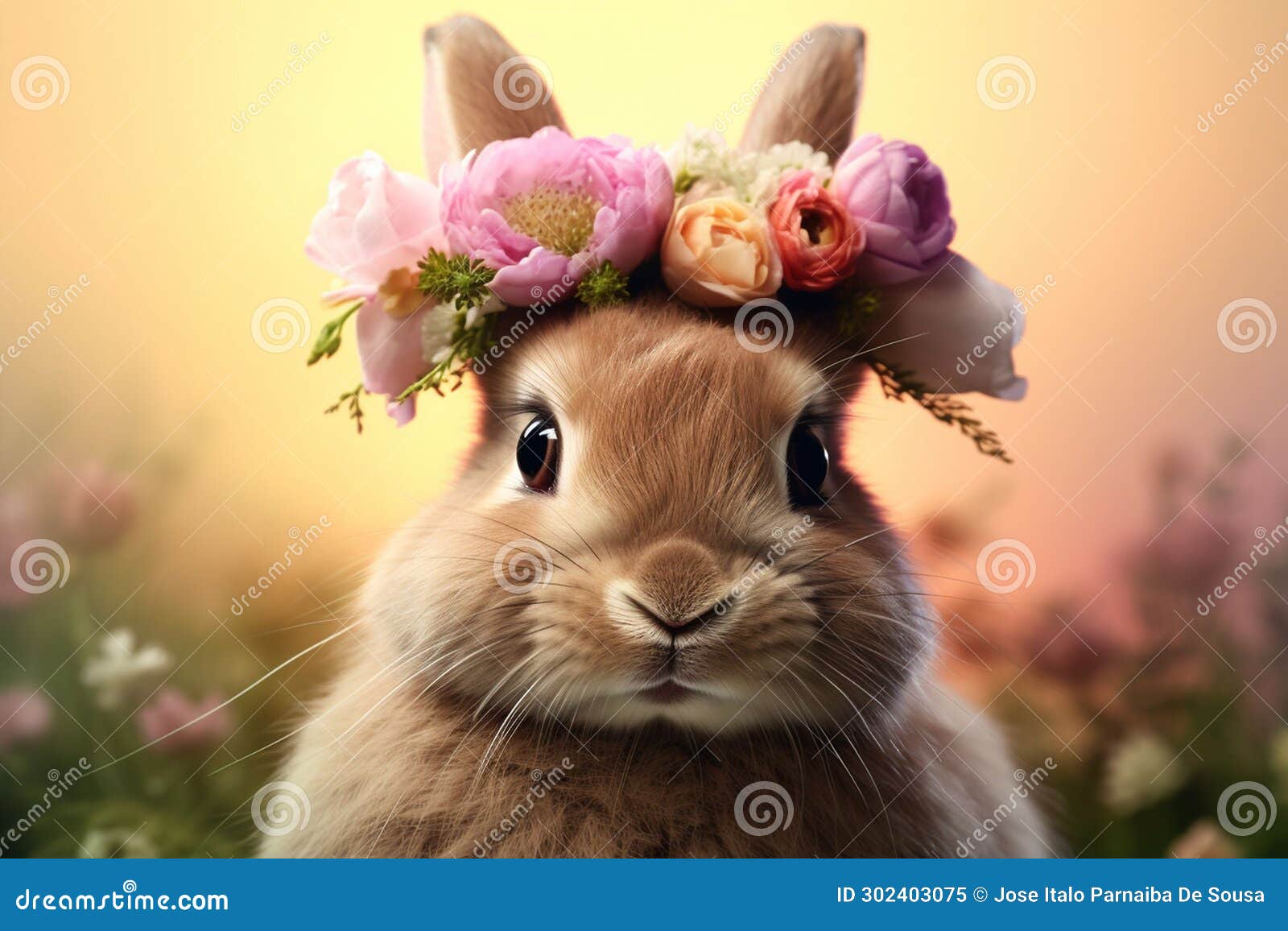 Illustration of a Rabbit in a Flower Crown Stock Illustration ...