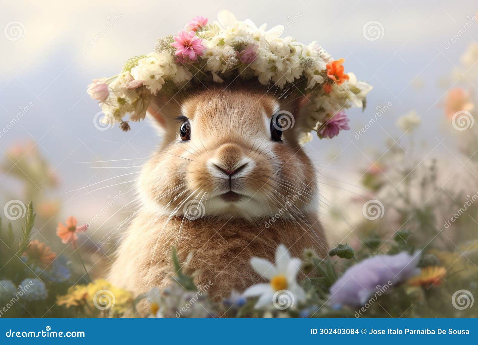 Illustration of a Rabbit in a Flower Crown Stock Illustration ...