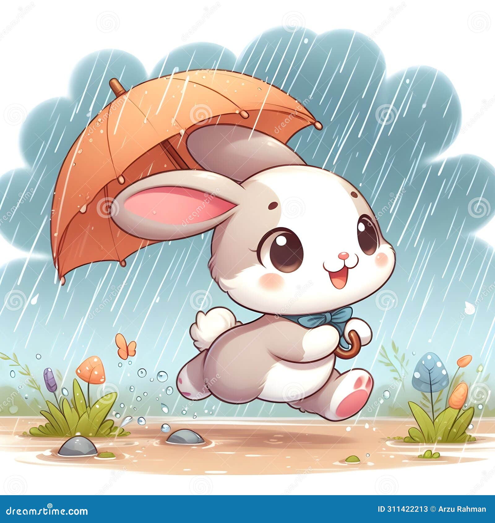 Rabbit Running in Rainy Day Stock Illustration - Illustration of ...