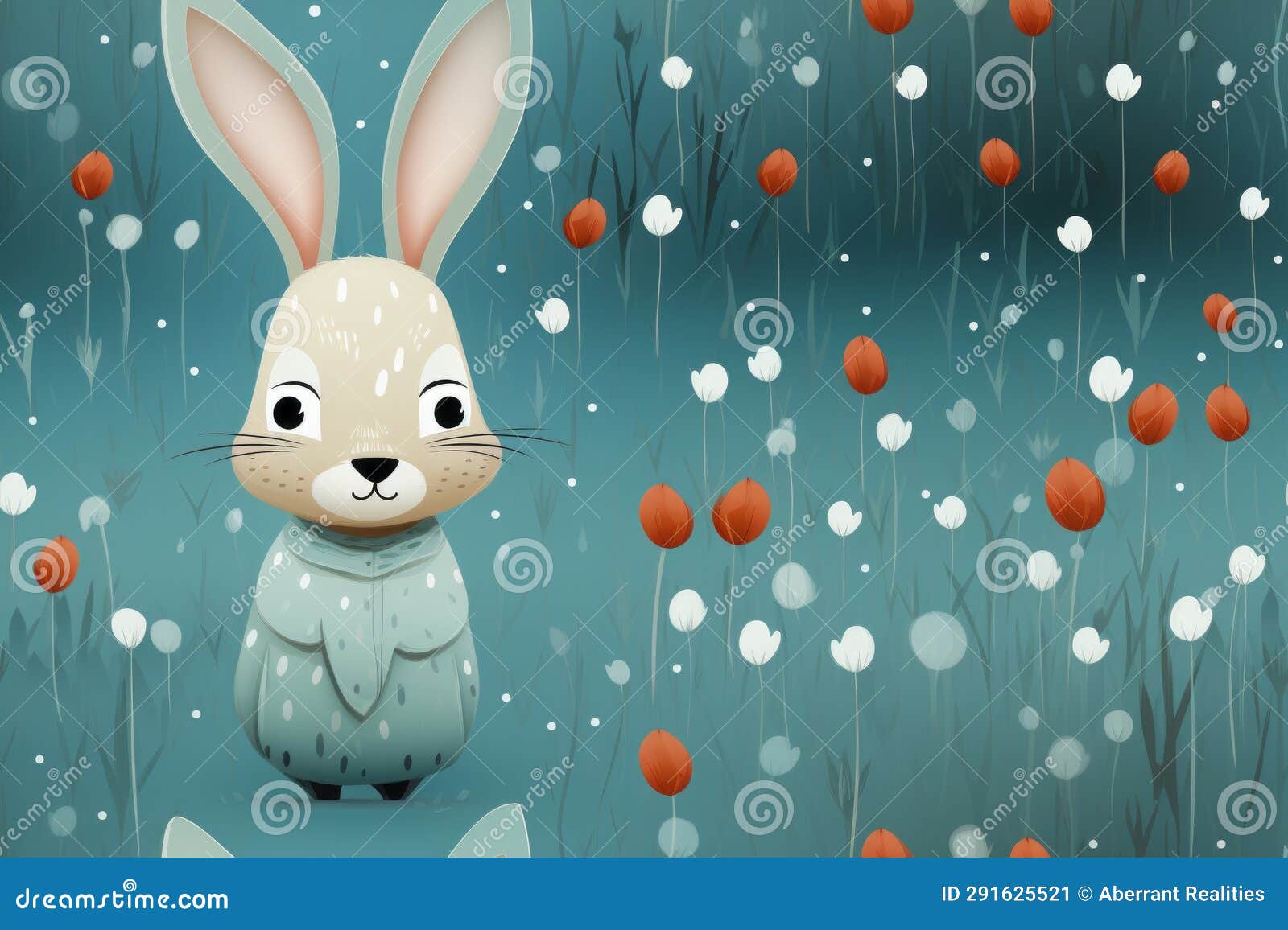 An Illustration of a Rabbit Standing in a Field of Red Poppies Stock ...
