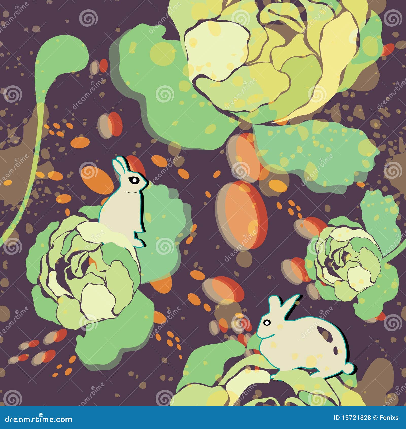 Illustration with Rabbits and Cabbage Stock Vector - Illustration of ...