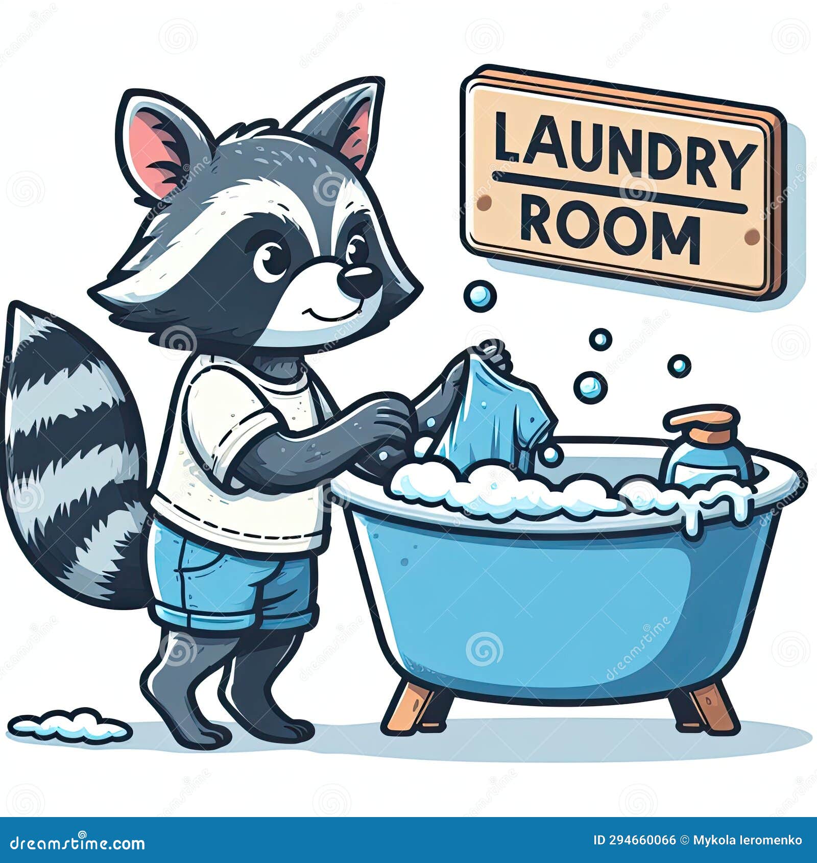 Illustration of a Raccoon Doing Laundry Stock Illustration ...