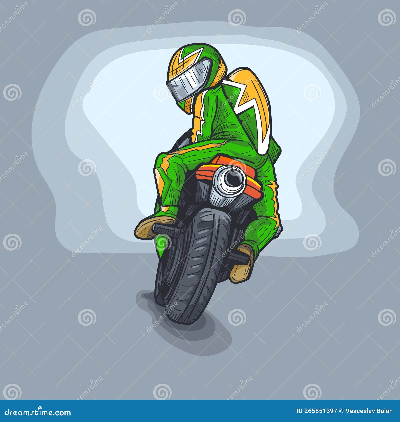 Illustration of a Racer on a Motorcycle from the Rear View Stock Vector ...
