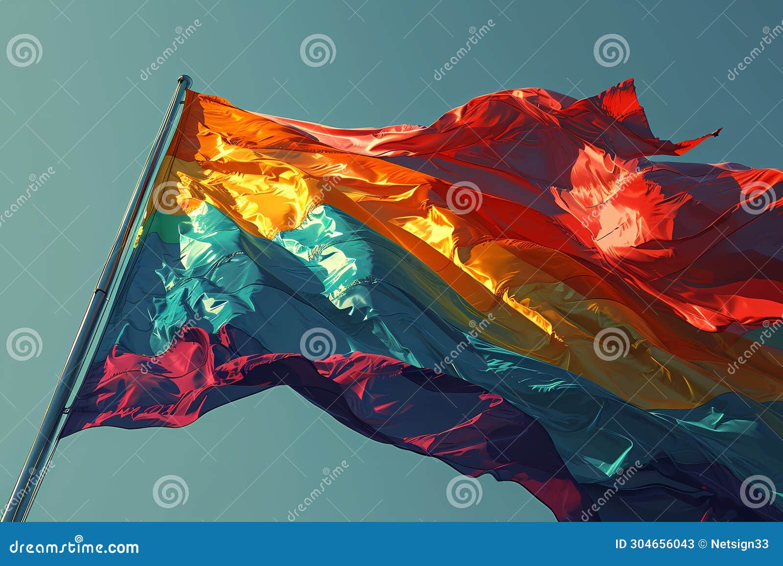 An Illustration of a Rainbow Flag, a Rainbow Flag Flying in the Sky ...