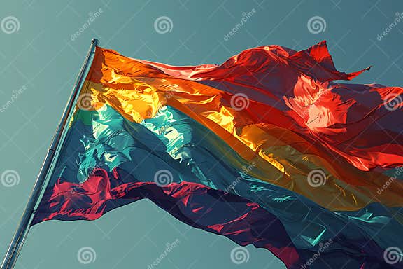 An Illustration of a Rainbow Flag, a Rainbow Flag Flying in the Sky ...
