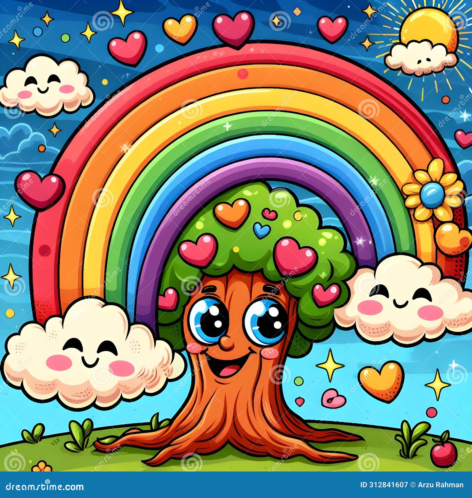 The rainbow tree stock illustration. Illustration of watercolor - 312841607