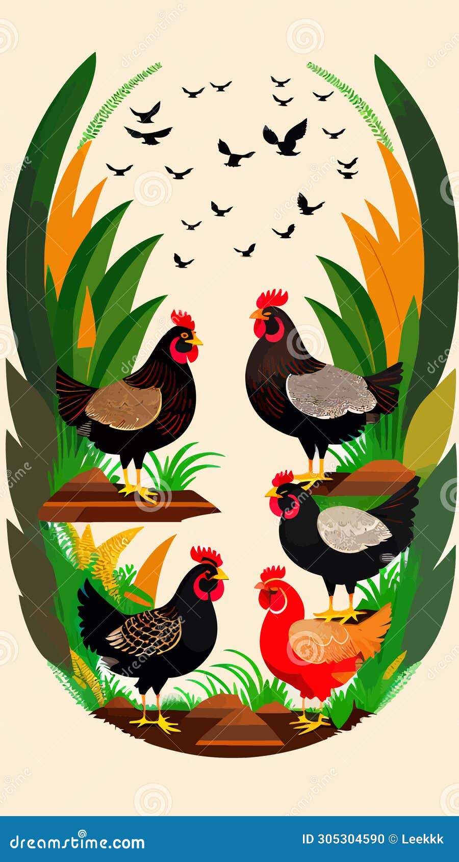 Illustration of Roosters Raising Poultry Stock Illustration ...