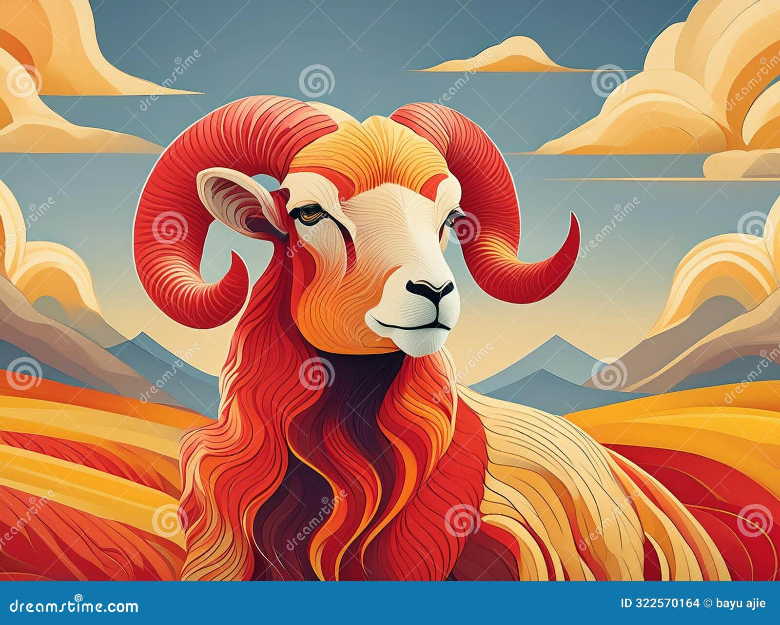 Illustration of Ram Fur in Vibrant Red and Yellow. AI Image Generated ...