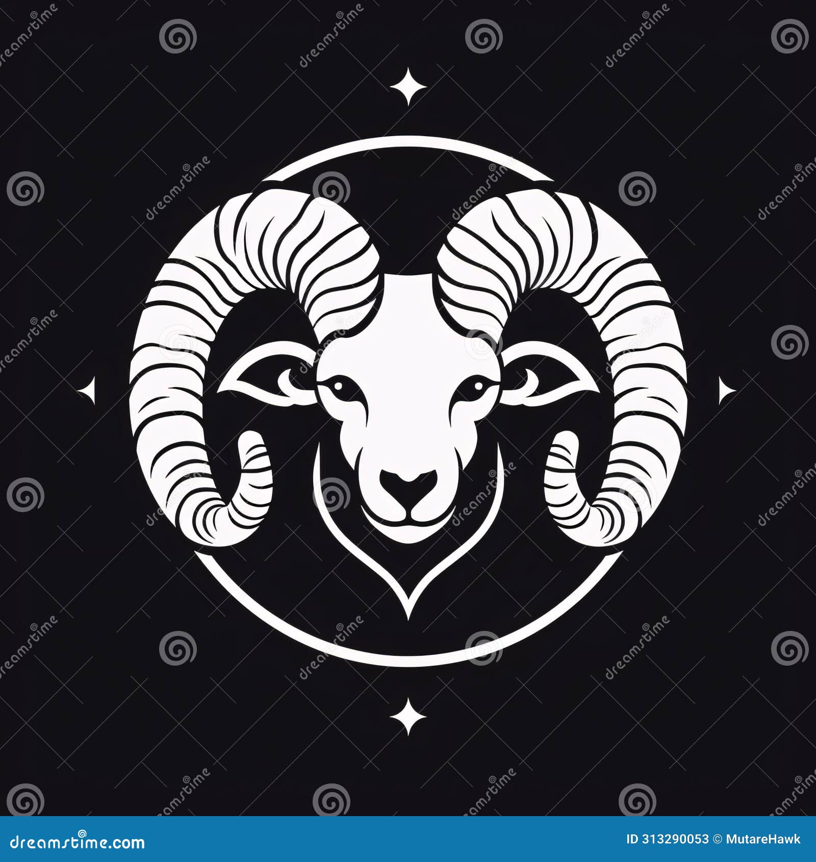 Illustration of a Ram Head Isolated on Black Background. Vector ...