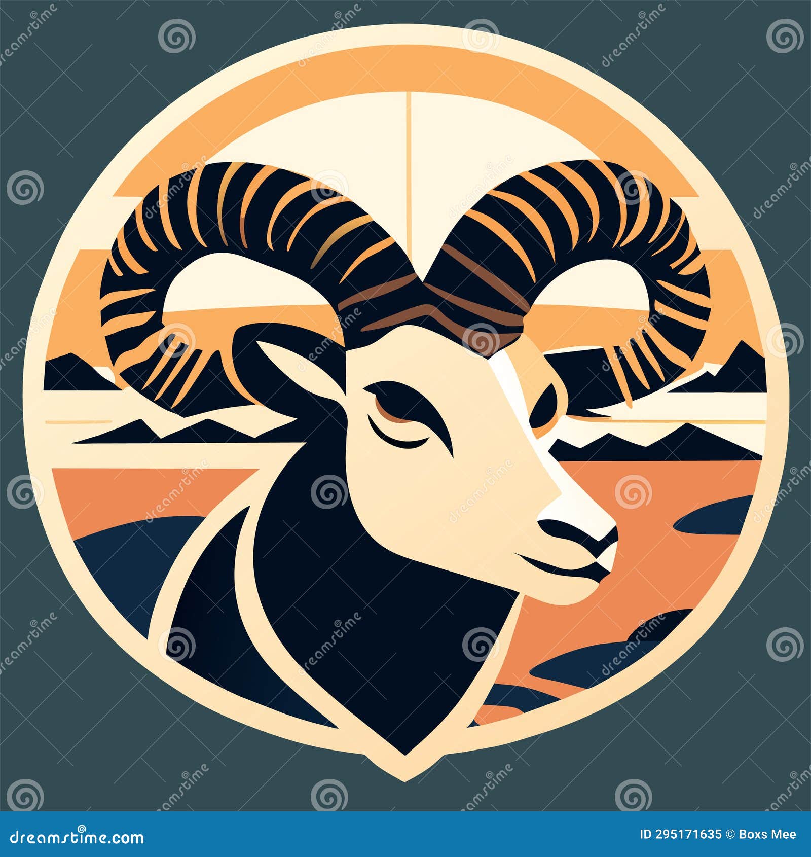 Illustration of a Ram Head Viewed from Side Set Inside Circle on ...