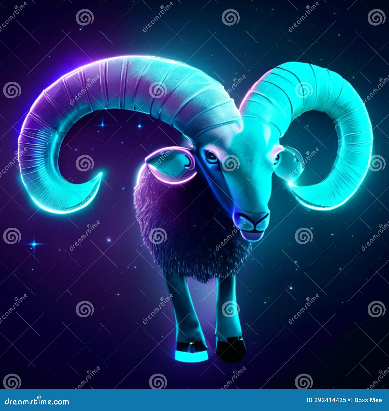 Illustration of a Ram with a Neon Effect on a Dark Background ...