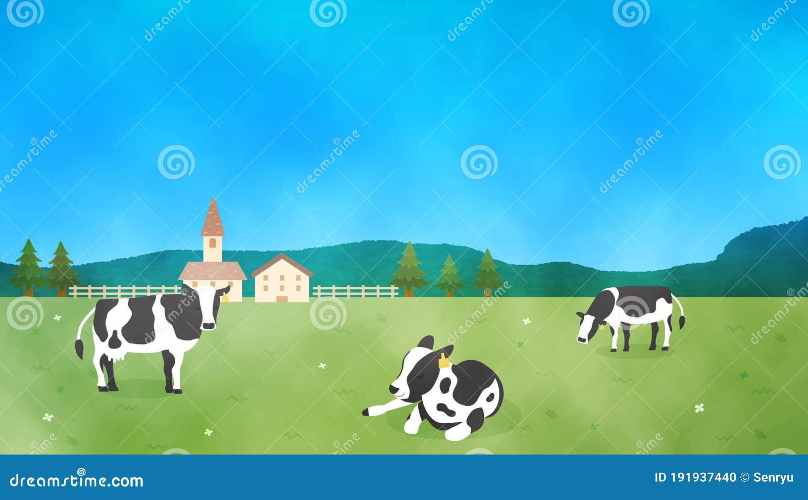 Ranch landscape and cows stock vector. Illustration of poster - 191937440