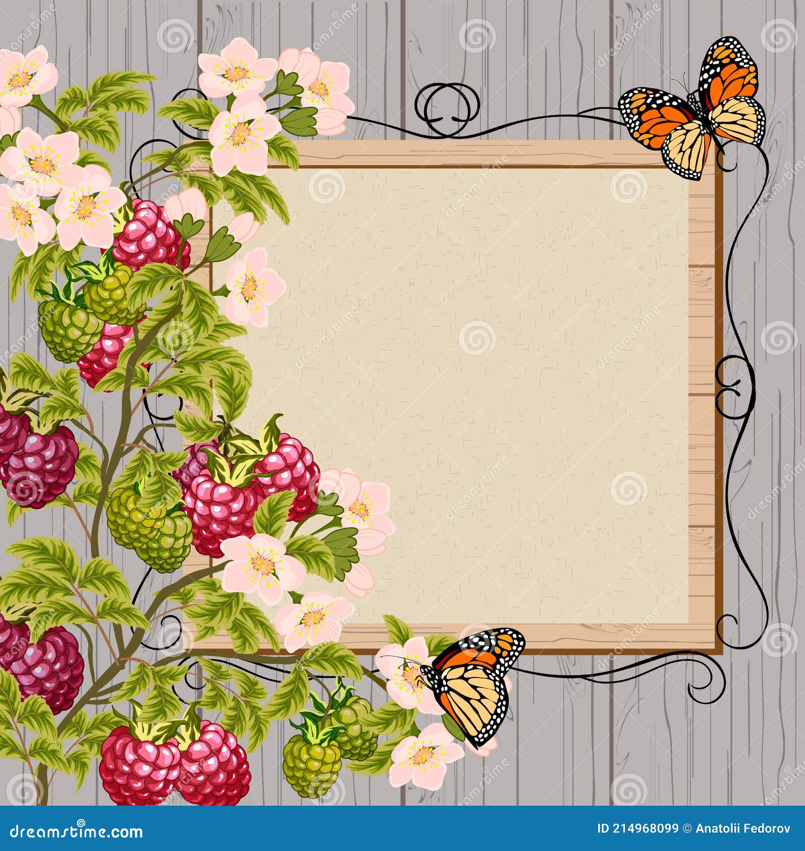 Illustration with Raspberries and Frame. Stock Vector - Illustration of ...