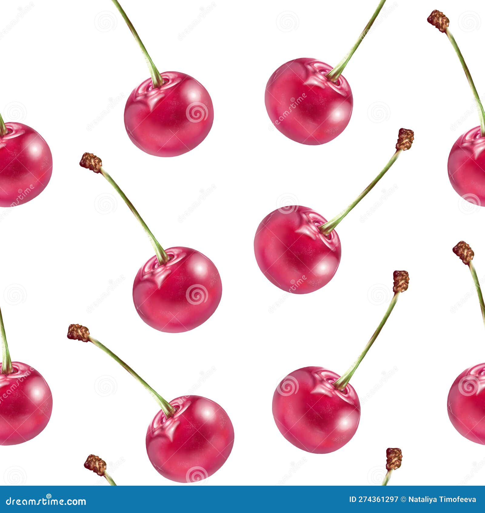 Illustration Realism Seamless Pattern Berry Red Cherry on a White ...