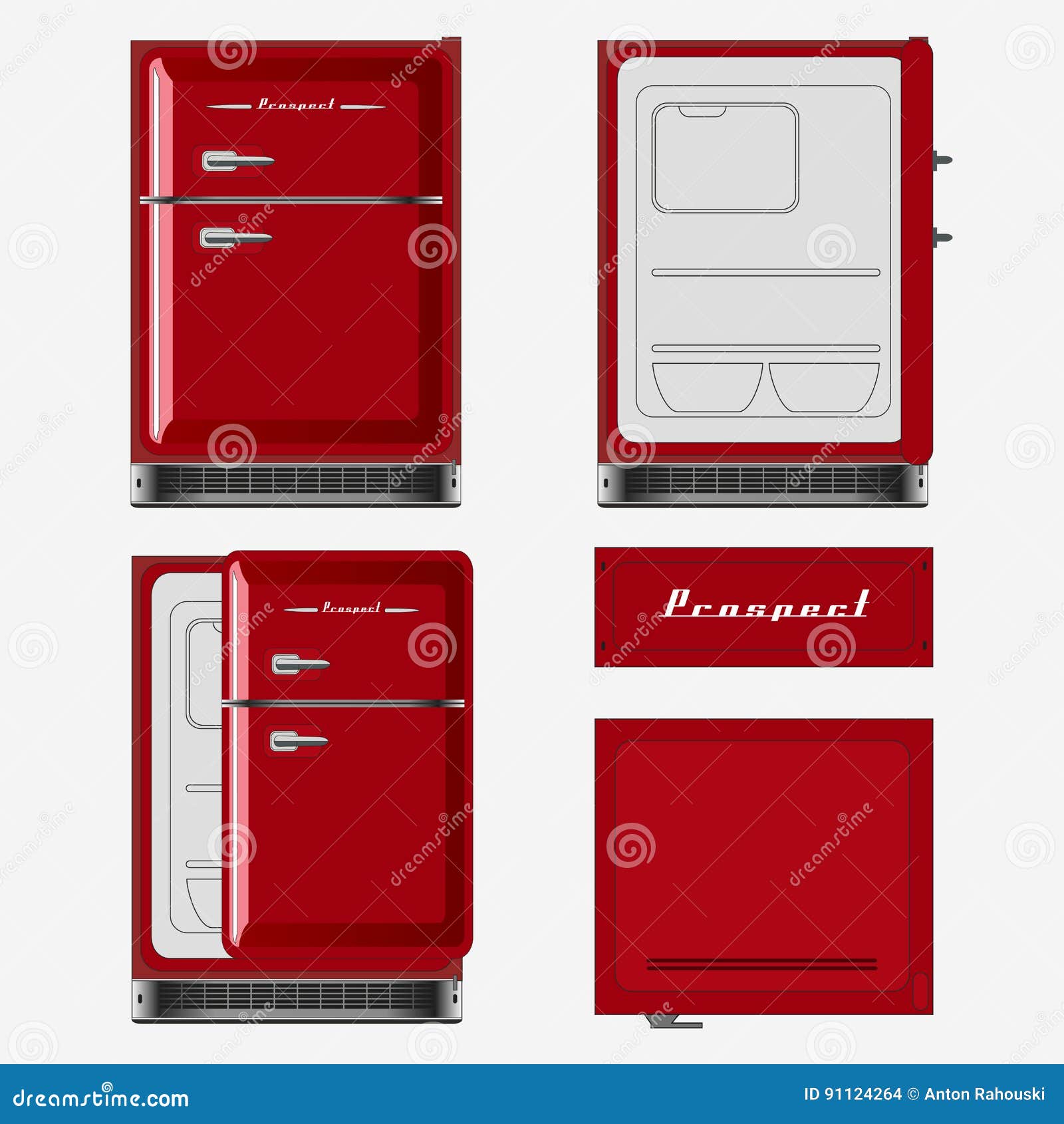 Illustration Realistic Red Retro Fridge Stock Illustration ...