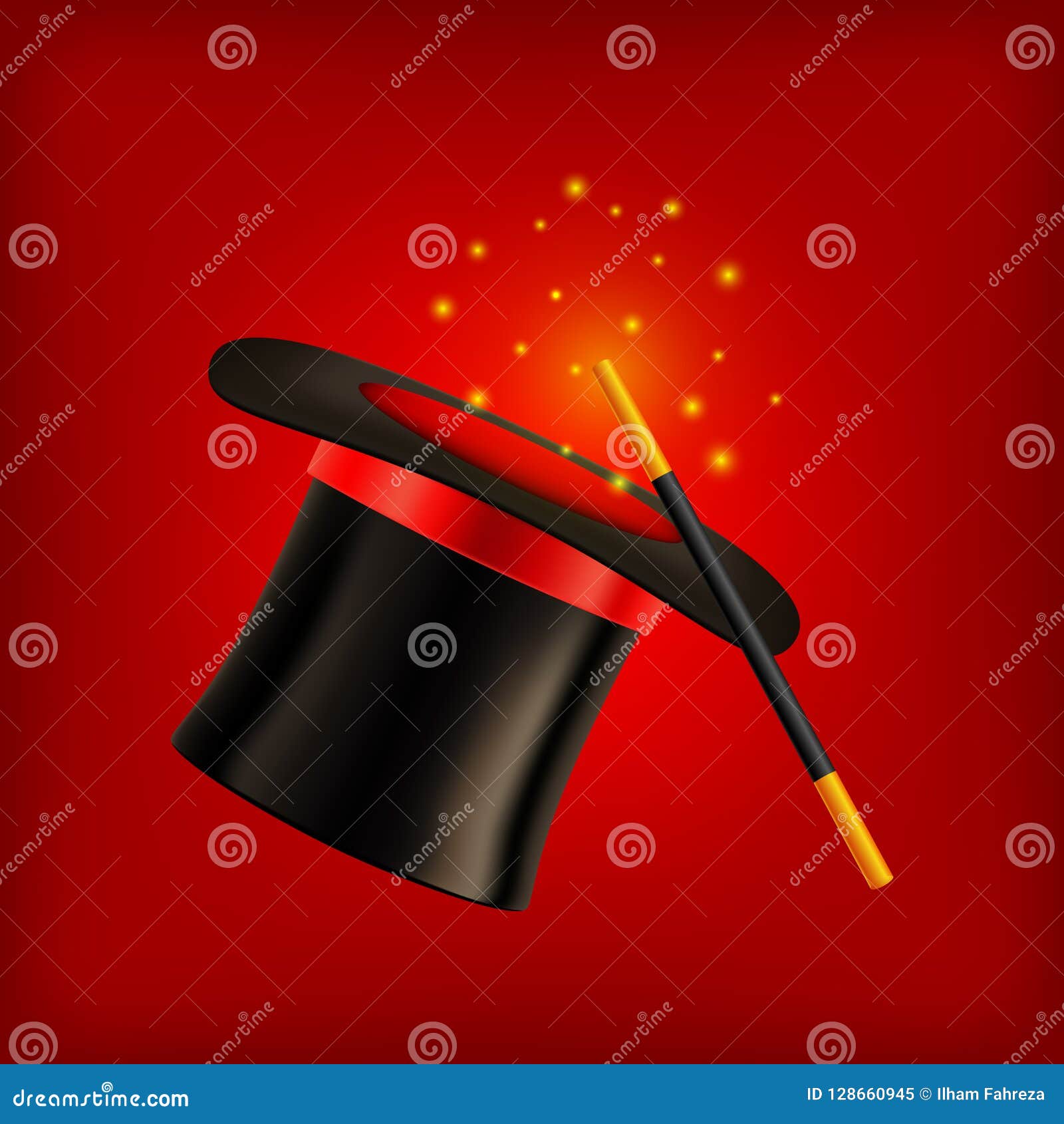 Realistic Vector Magic Hat with Magic Wand with Red Background. Stock ...