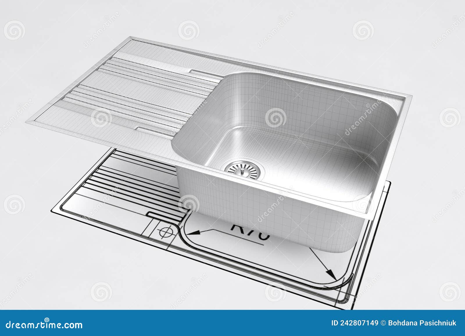 Illustration of a Rectangular Kitchen Sink with Ribbed Surface. Kitchen ...