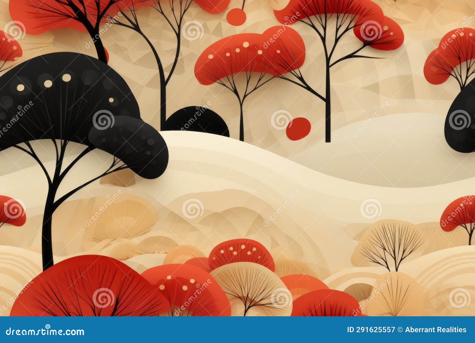 An Illustration of Red and Black Trees on a Hill Stock Illustration ...