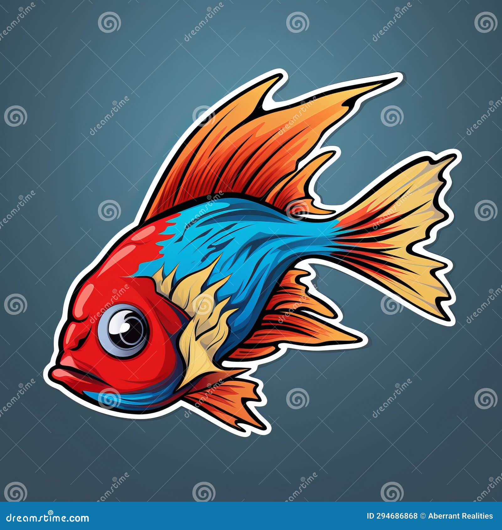 An Illustration of a Red and Blue Fish on a Blue Background Stock ...