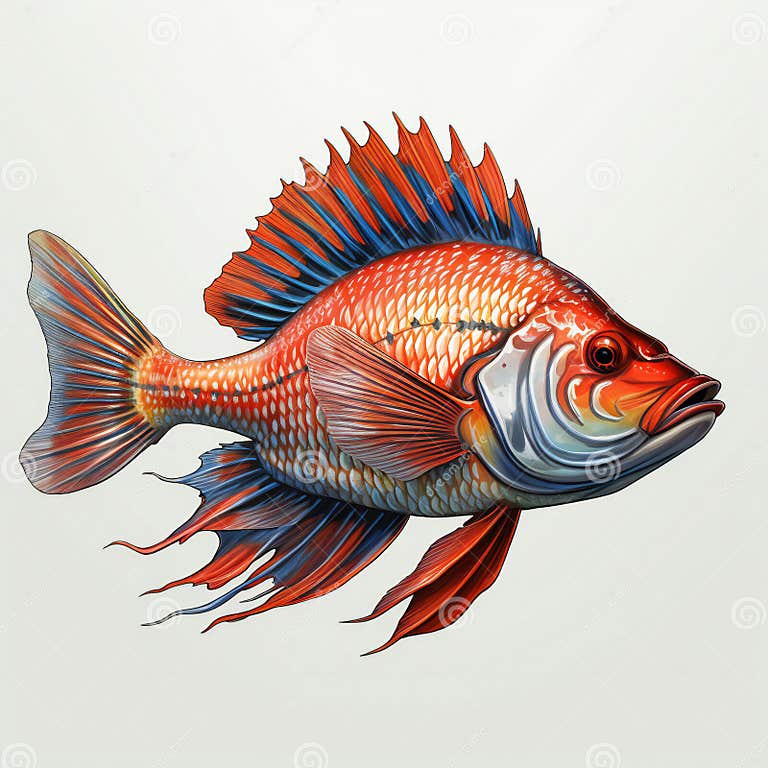 Illustration of a Red and Blue Fish on a White Background Stock ...