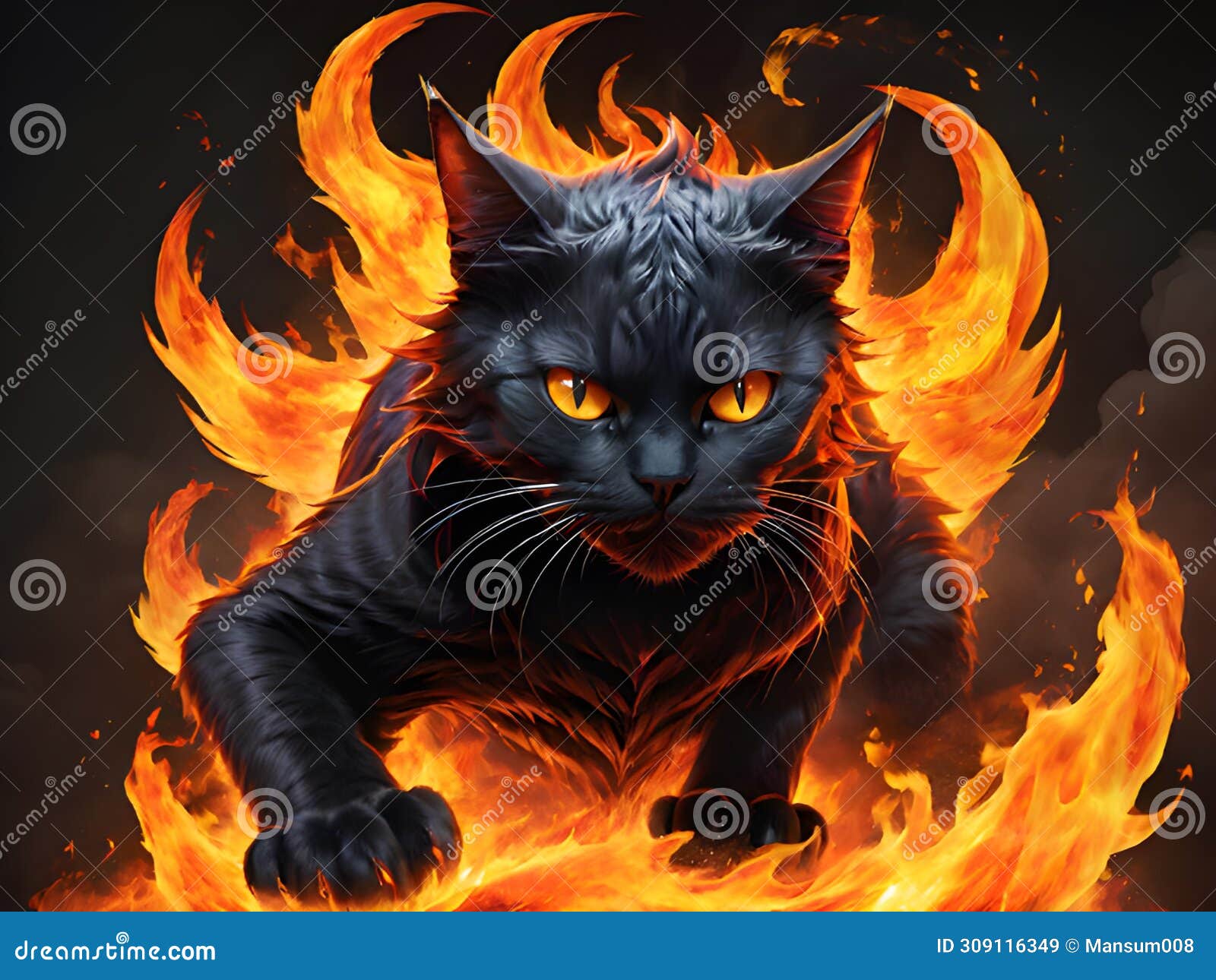 Illustration of a Red Cat in Fire Stock Illustration - Illustration of ...