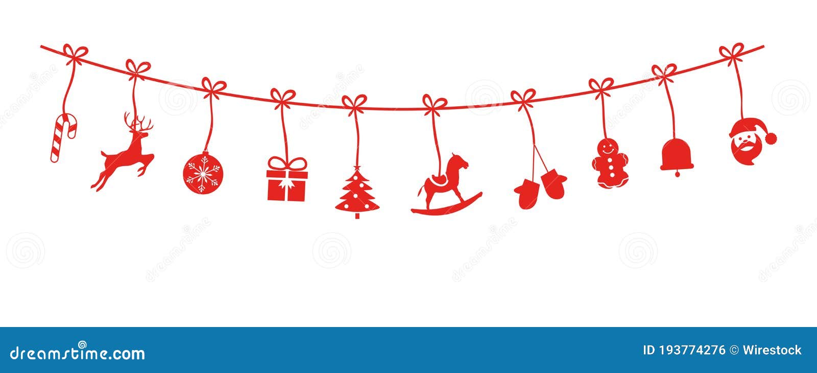 Illustration of Red Christmas Objects Handing on a Rope Stock ...