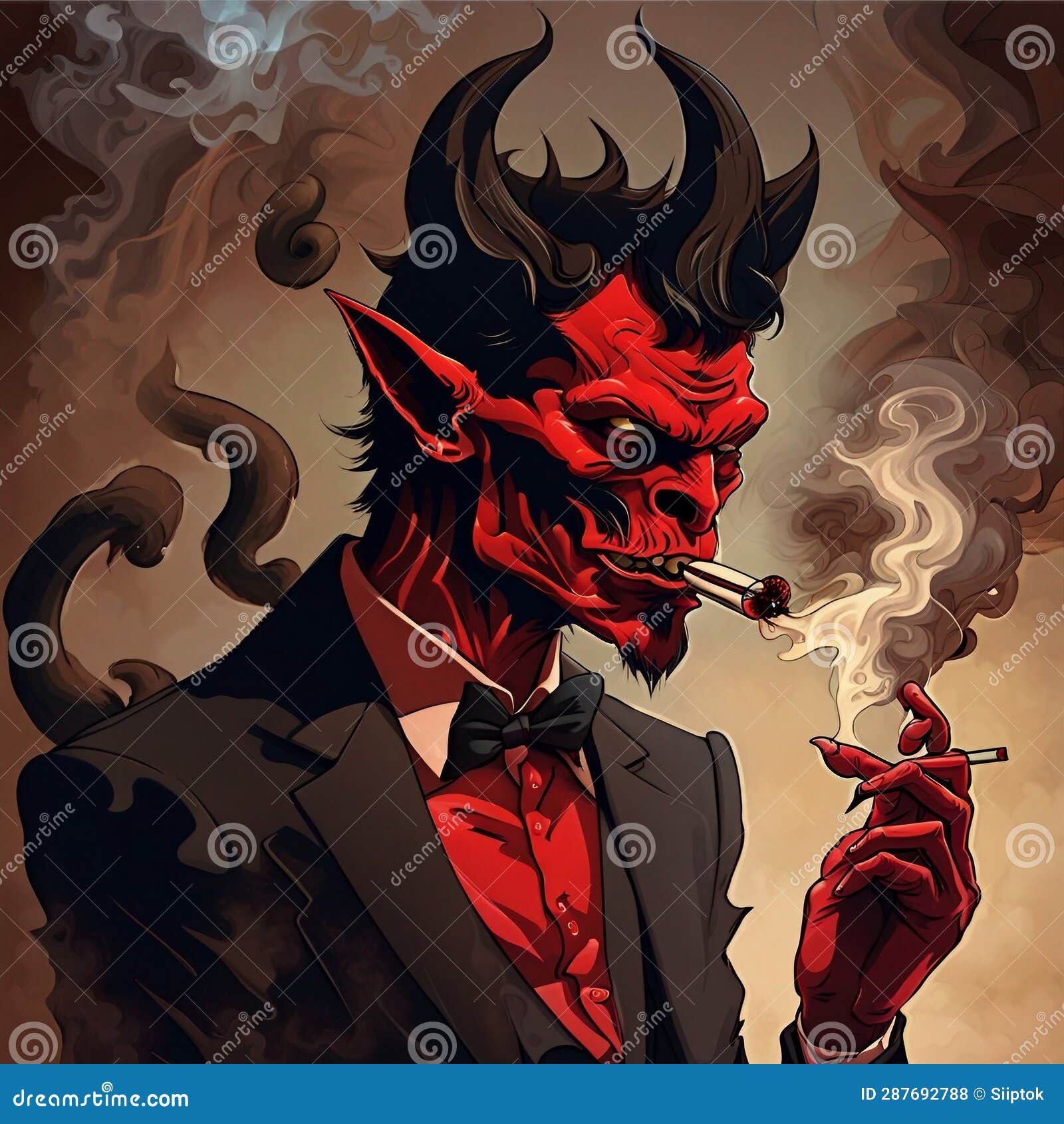 Illustration of a Red Devil Smoking a Cigarette Stock Illustration ...