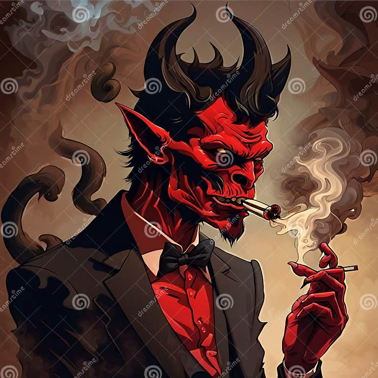 Illustration of a Red Devil Smoking a Cigarette Stock Illustration ...