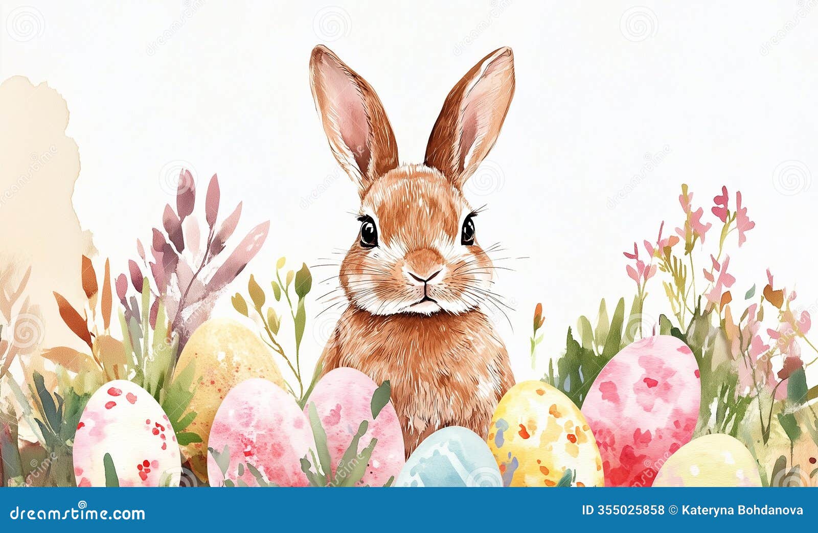 Illustration of Red Easter Bunny in Watercolor Style Close-up on White ...