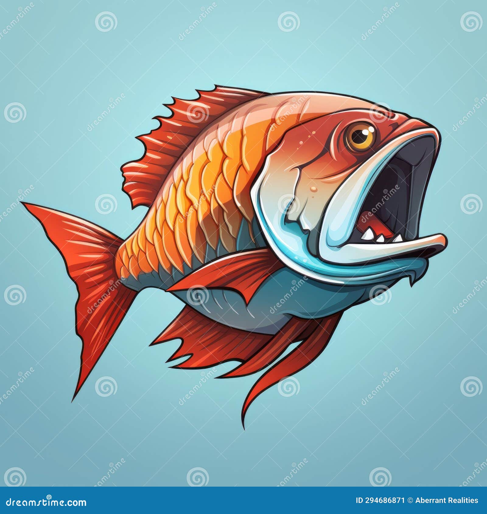 An Illustration of a Red Fish with Its Mouth Open Stock Illustration ...