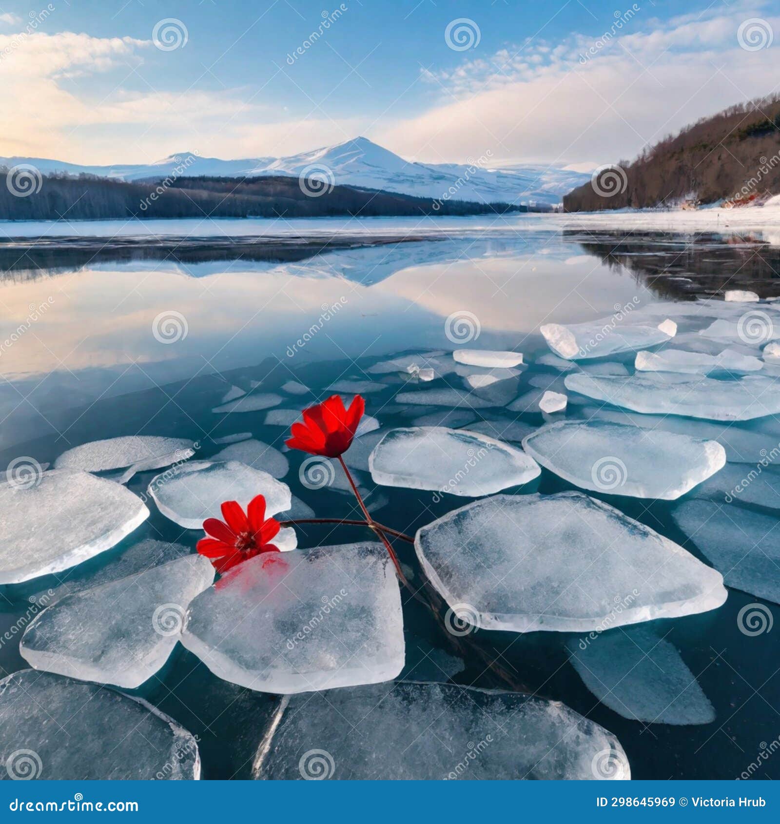 Illustration, Red Flower in Ice Stock Illustration - Illustration of ...