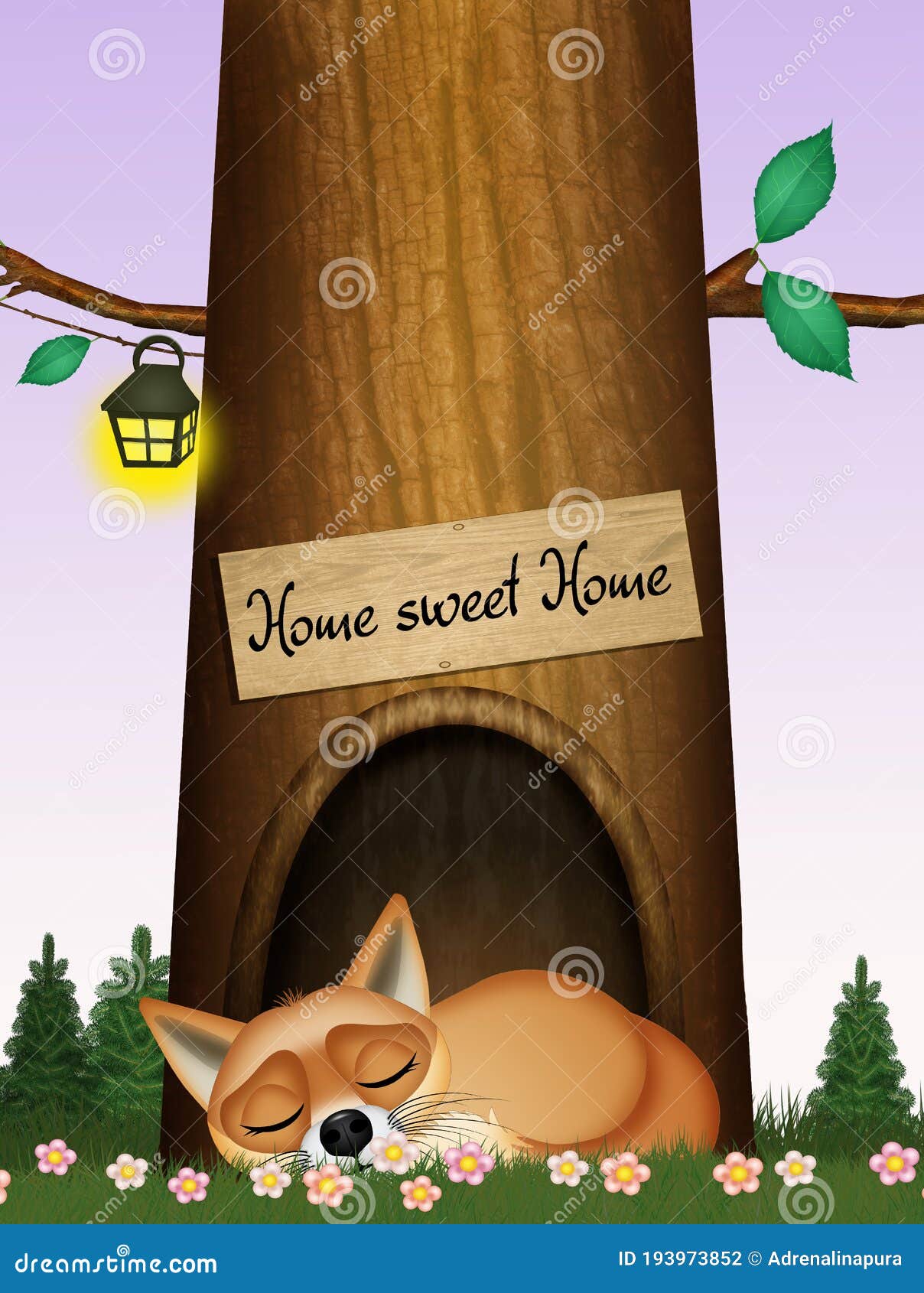 Illustration of Red Fox Sleeping in the Den Stock Illustration ...