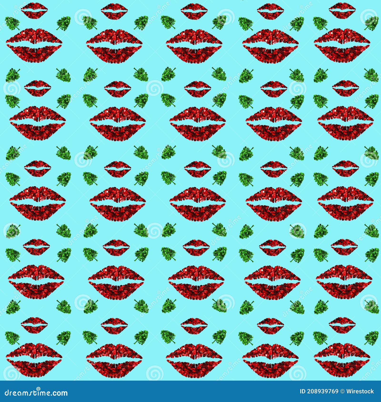 Illustration of Red Lip Patterns on a Blue Background Stock ...