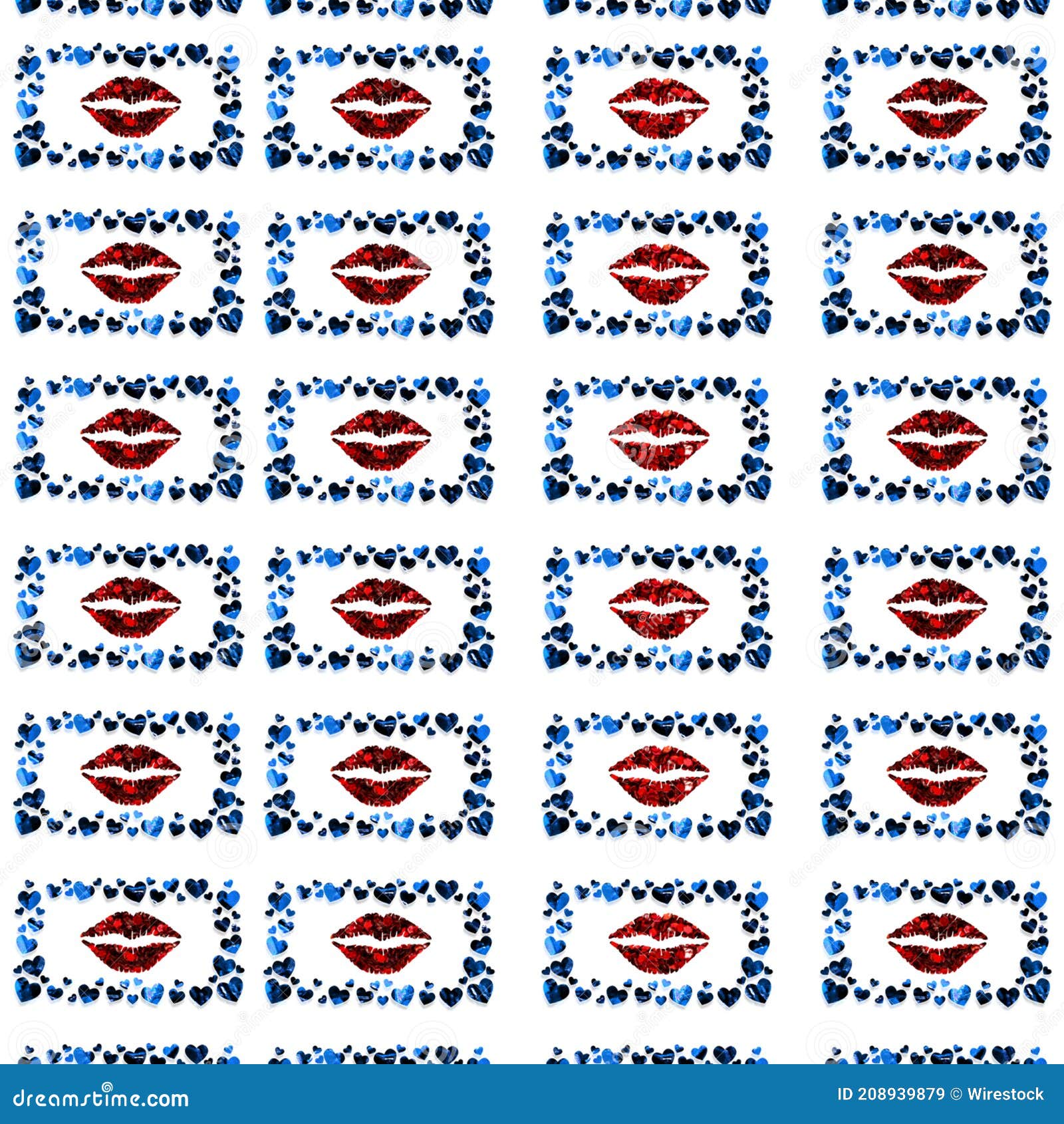 Illustration of Red Lips in Blue Frames on a White Background Stock ...