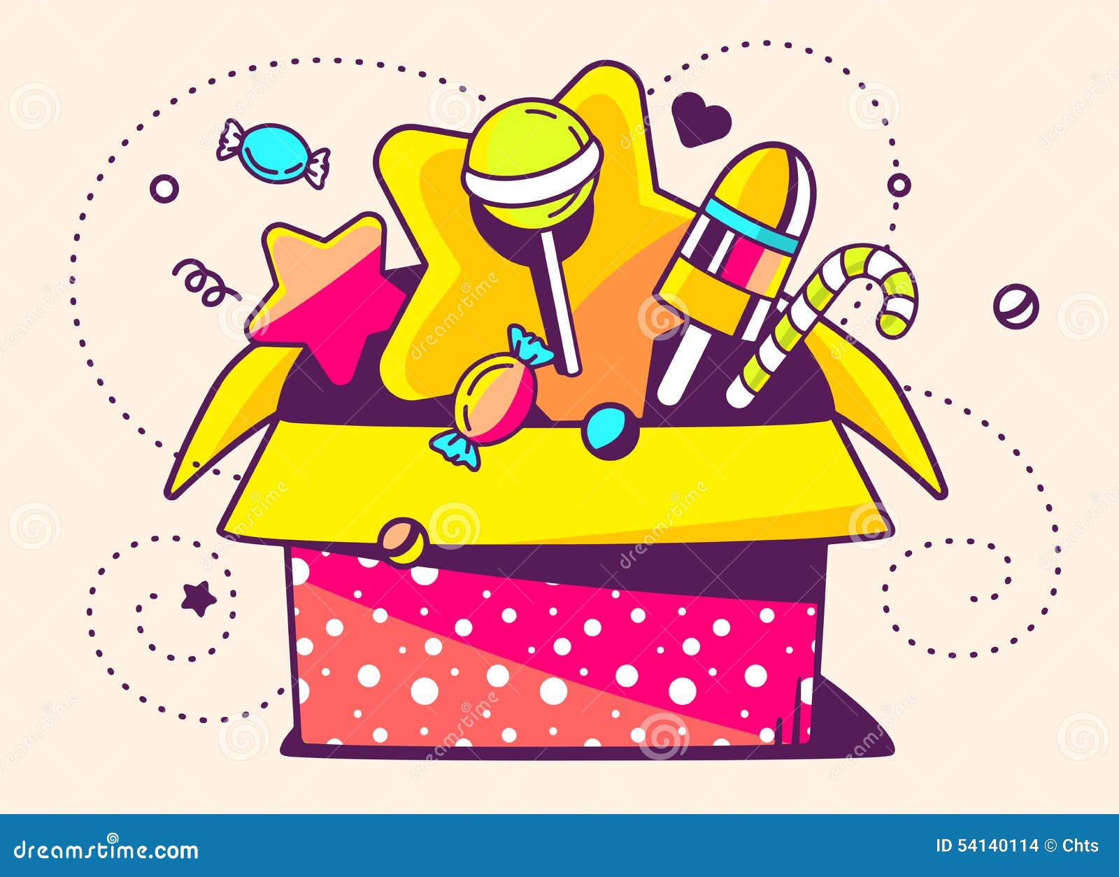 Illustration of Red Open Gift Box and Sweets on Light Bac Stock ...