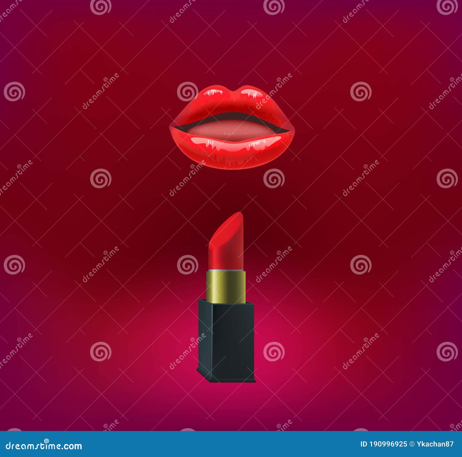 Illustration of Red Open Lips and Lipstick. Vector Illustration. Stock ...